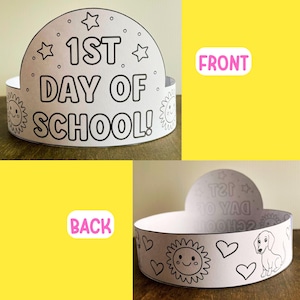 First Day of School Crown Coloring Craft Activity, Back to School Paper ...