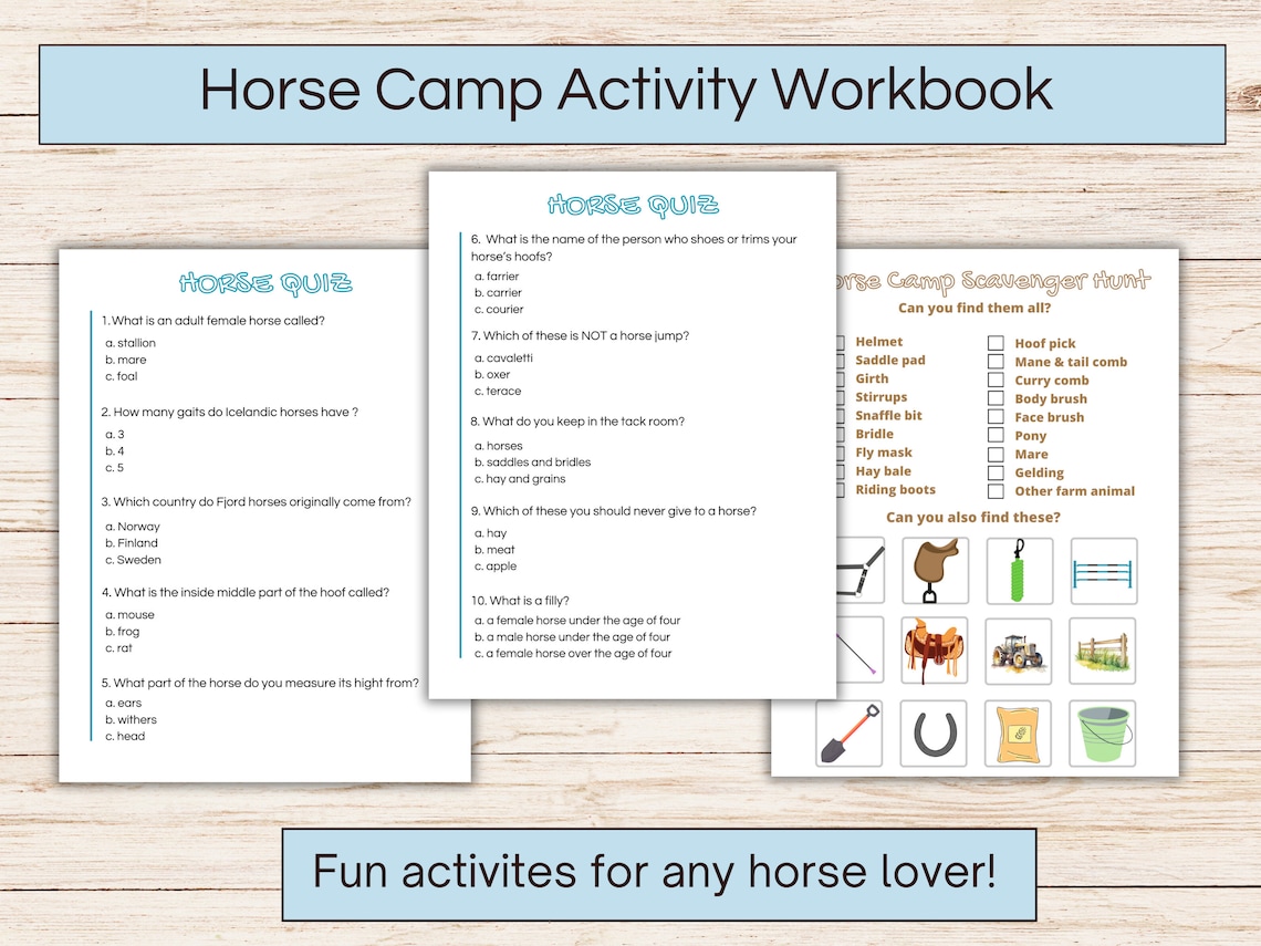 Horse Camp Activity & Coloring Workbook Printable, Horse Camp Activity ...