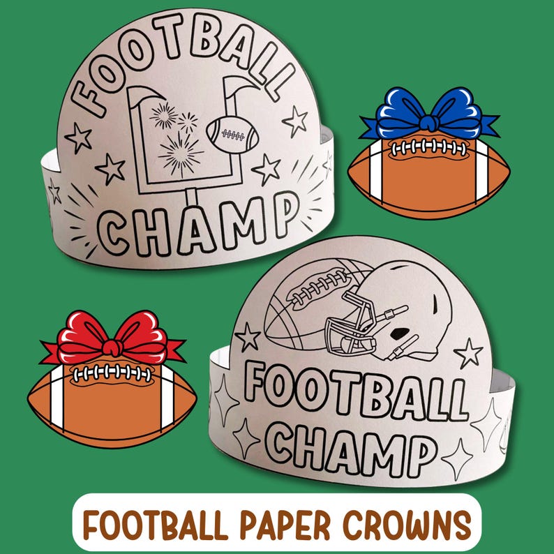 Football Coloring Page Paper Crown Craft Classroom Activity Headband ...