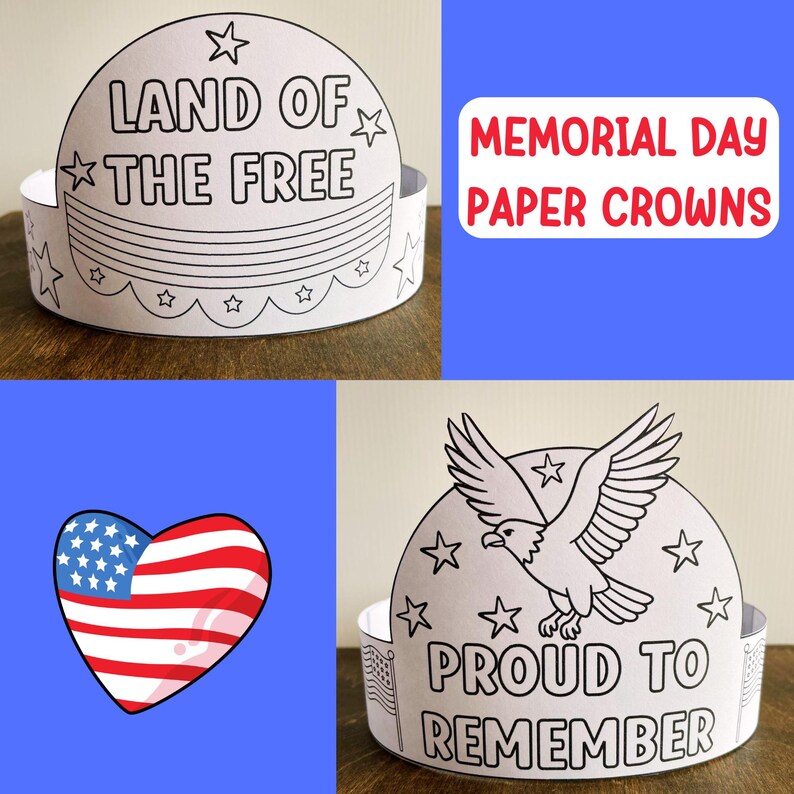 Memorial Day Coloring Crown Paper Craft Activity for Kids, Memorial Day ...