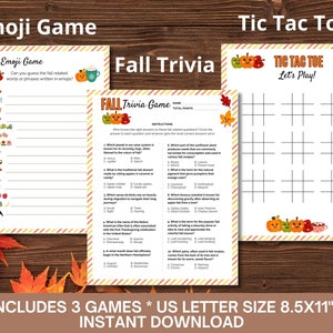 Printable Fall Trivia Game, Fall Emoji Game, Tic Tac Toe, Autumn ...