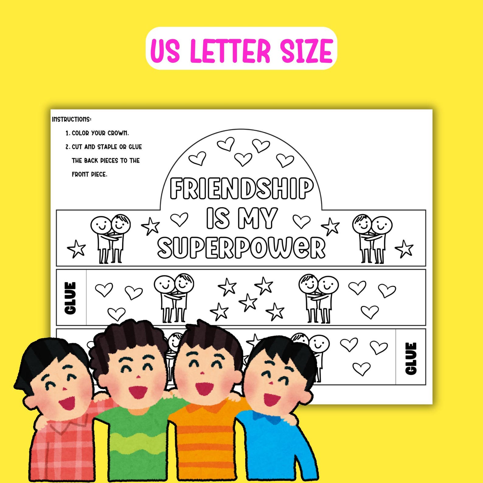 Friendship is My Superpower Coloring Page Crown Craft for Kids, World ...