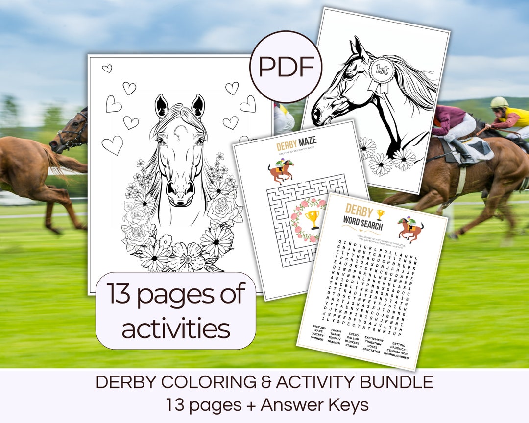 Derby Coloring & Activity Book Printable Horse Racing Activities Horse ...
