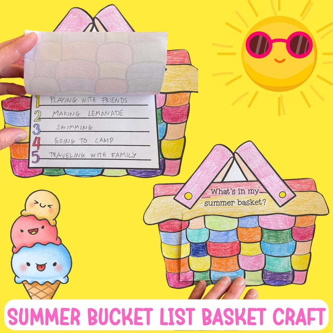 Summer Bucket List Kids Craft Activity, Printable Summer Coloring Page ...