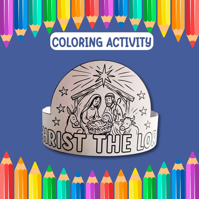 Nativity Coloring Page Paper Crown Christian Christmas Holiday Craft ...