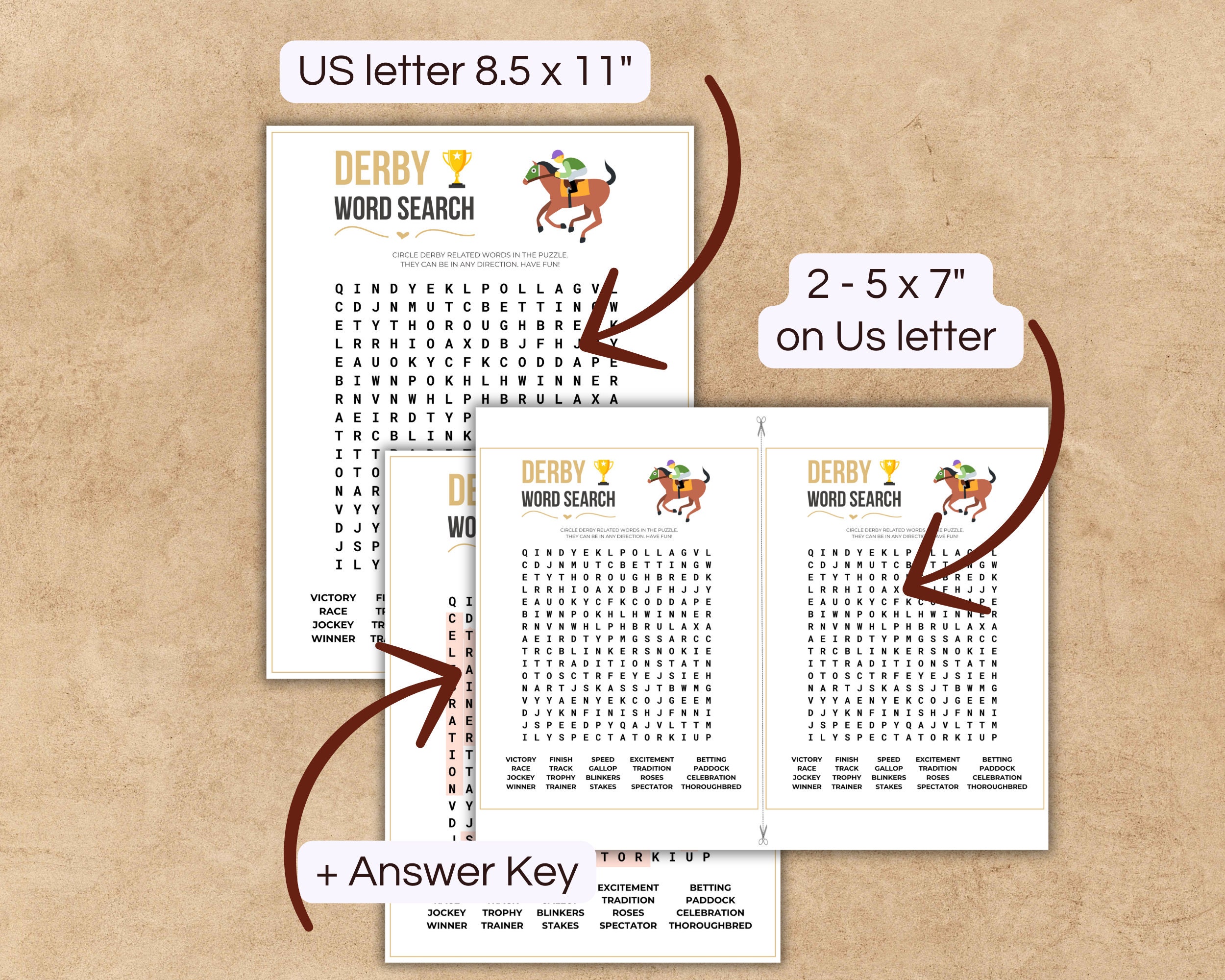 Derby Word Search Printable Horse Race Derby Party Game Horse Racing ...