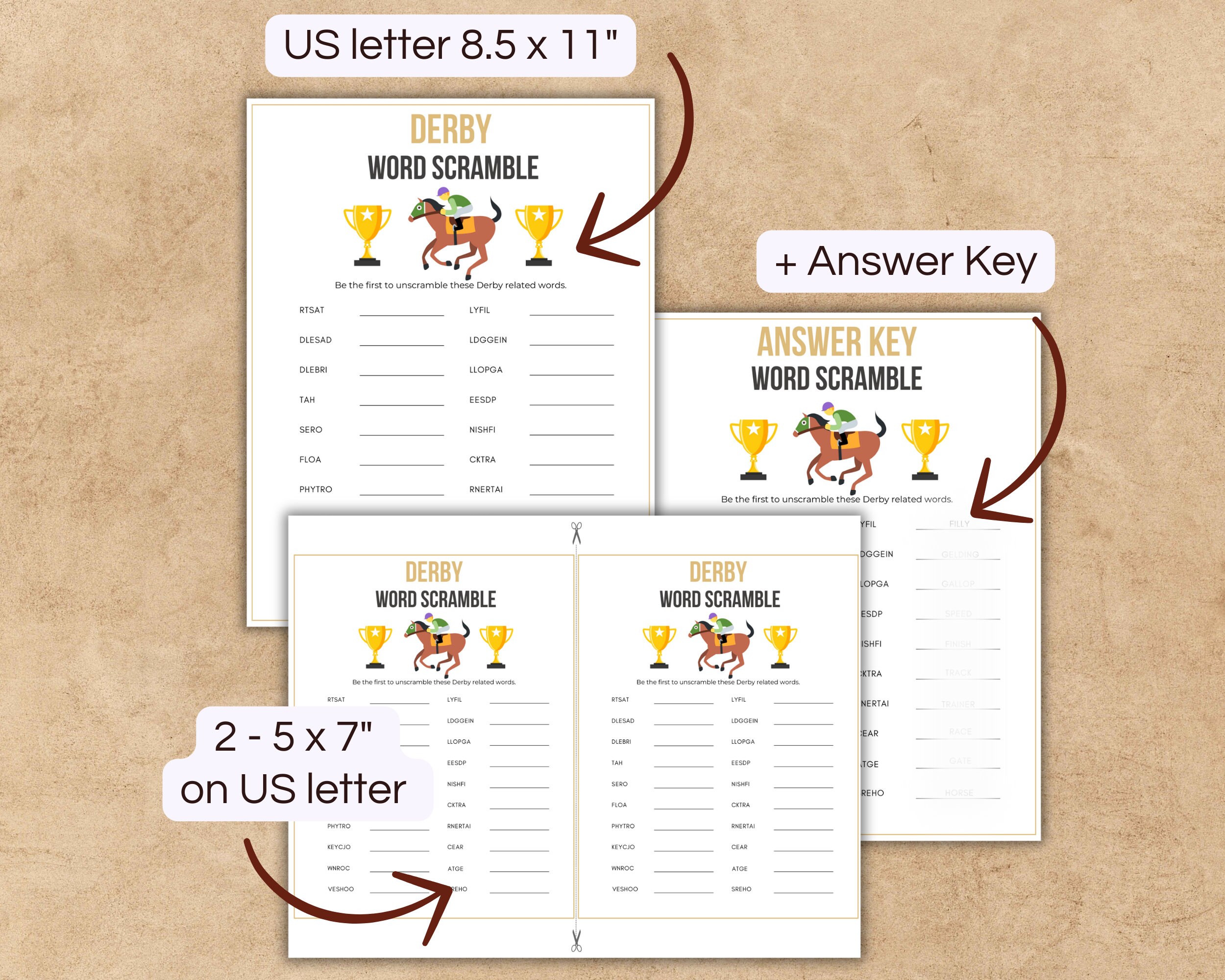 Derby Word Scramble Printable Horse Race Derby Games Horse Racing ...