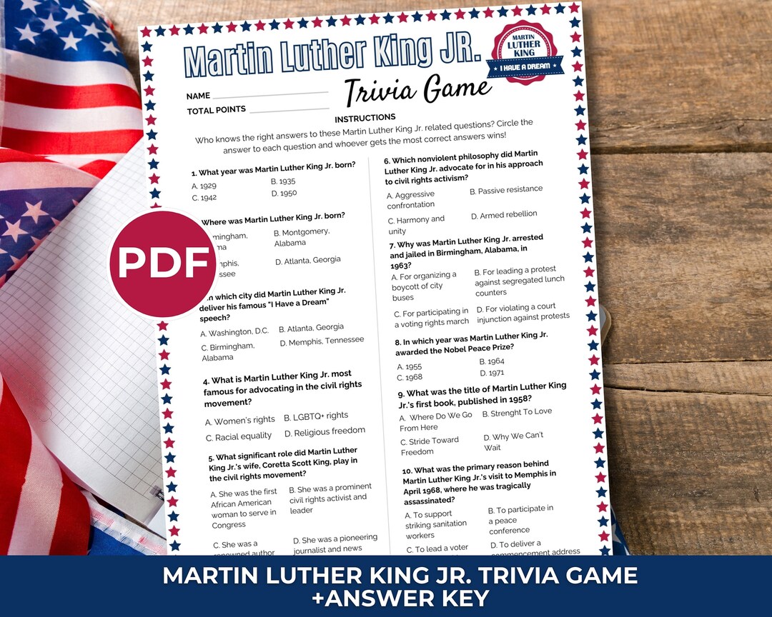Printable Martin Luther King Day Trivia Game, MLK JR. Classroom ...