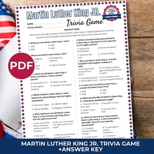 Printable Martin Luther King Day Trivia Game, MLK JR. Classroom ...