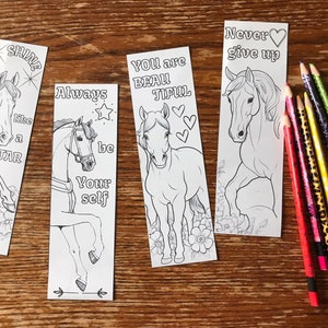 4 Printable Horse Coloring Bookmarks for Kids and Adults, Printable ...