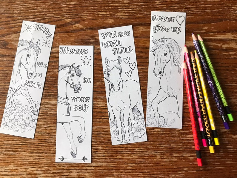 4 Printable Horse Coloring Bookmarks for Kids and Adults, Printable ...