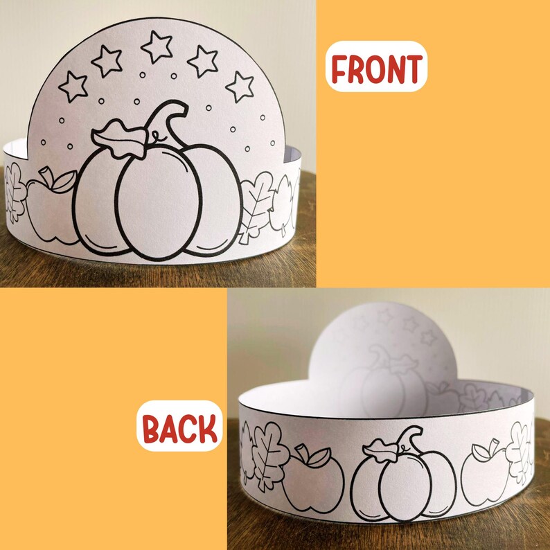 Pumpkin Coloring Crown for Kids, Printable Fall Hat Template for ...
