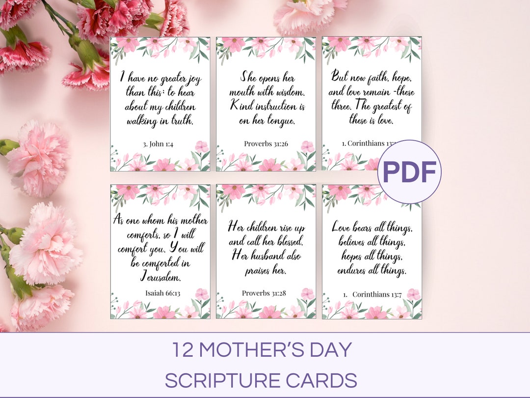 Mother's Day Scripture Cards Printable Mother's Day Bible Cards Mom ...