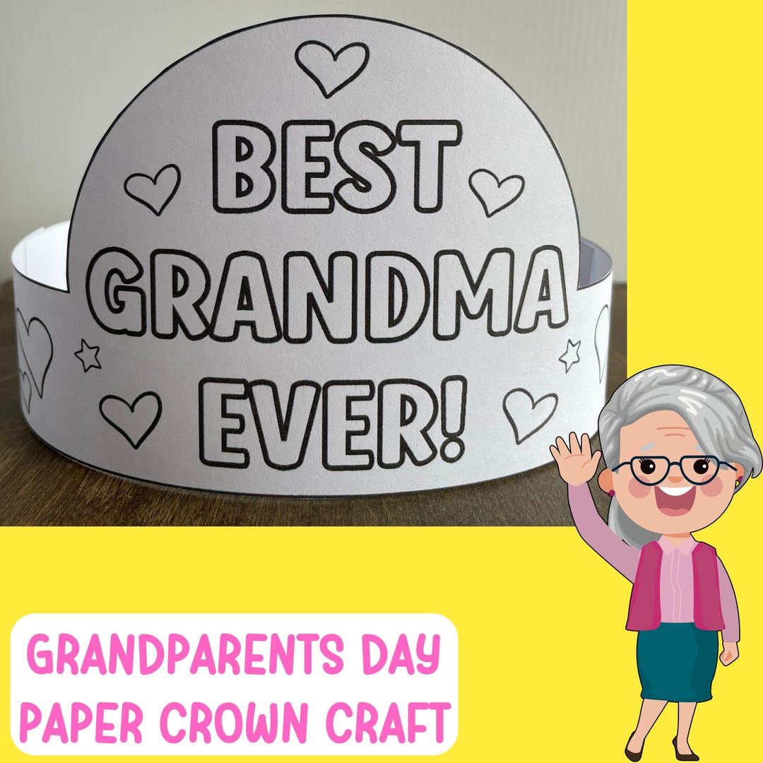 Grandparents Day Crown Coloring Craft Activity, Mother's Day Grandma ...