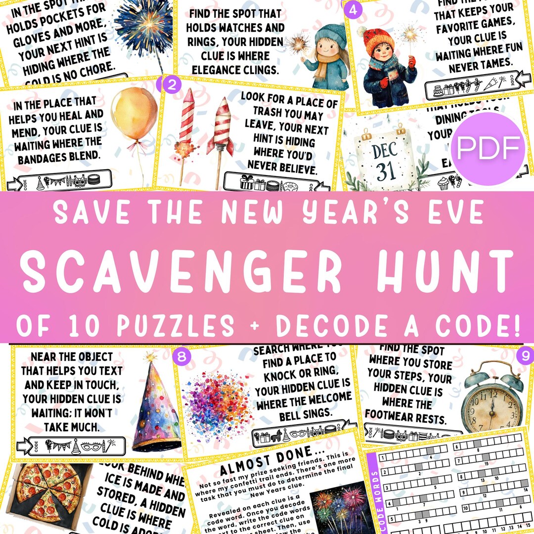 New Year's Eve Scavenger Hunt Game for Kids, New Years Party Activity ...