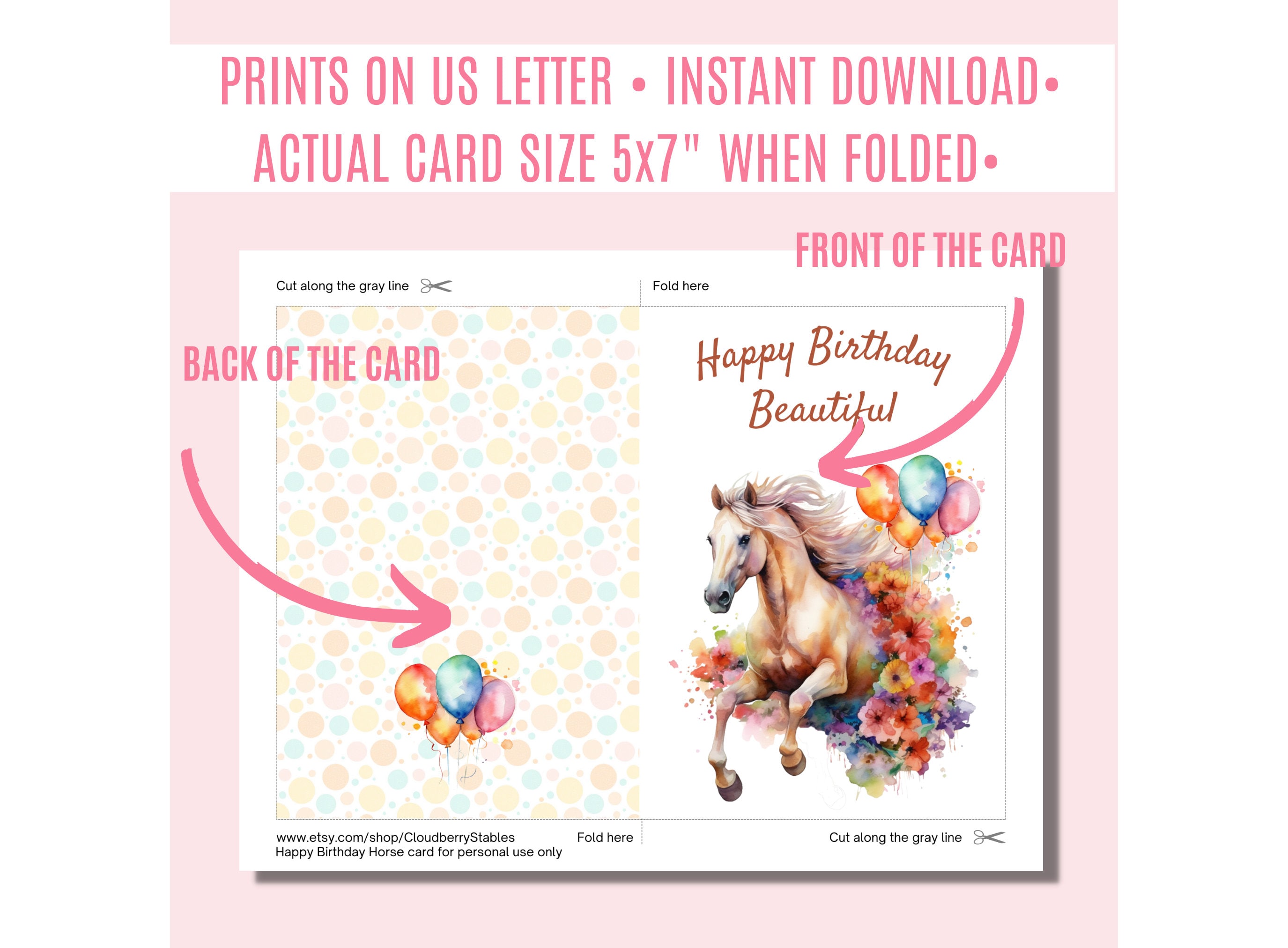 Printable Happy Birthday Card Horse Birthday Card Birthday - Etsy