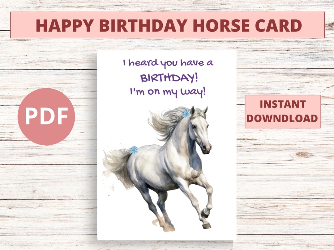 Printable Happy Birthday Card, Horse Birthday Card, Digital Birthday ...