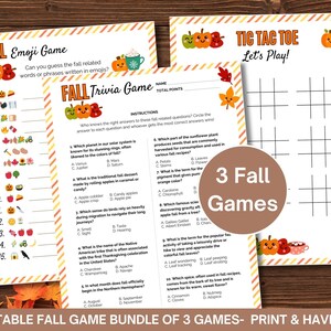 Printable Fall Trivia Game, Fall Emoji Game, Tic Tac Toe, Autumn ...