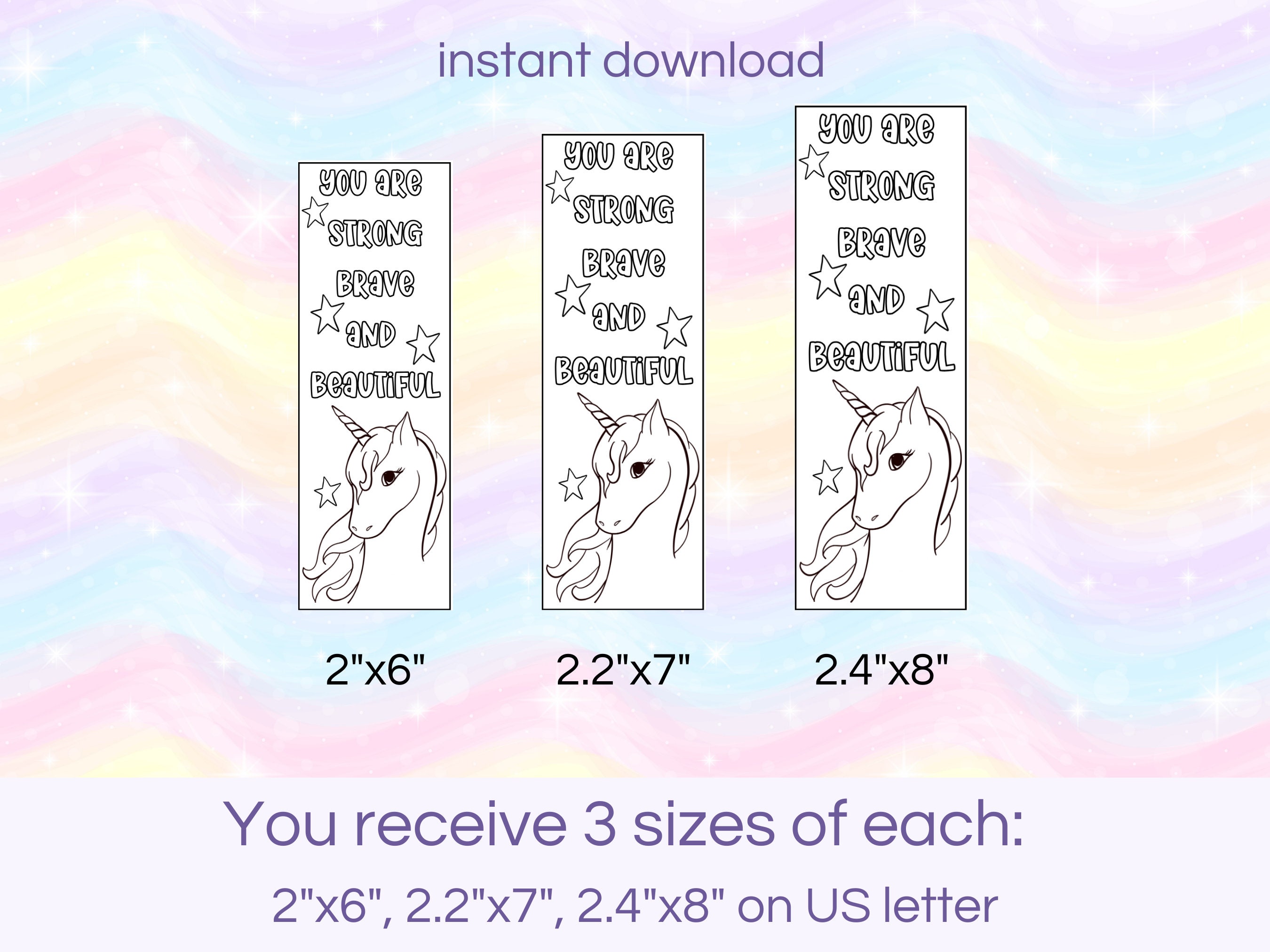 4 Printable Unicorn Coloring Bookmarks for Kids and Adults, Printable ...