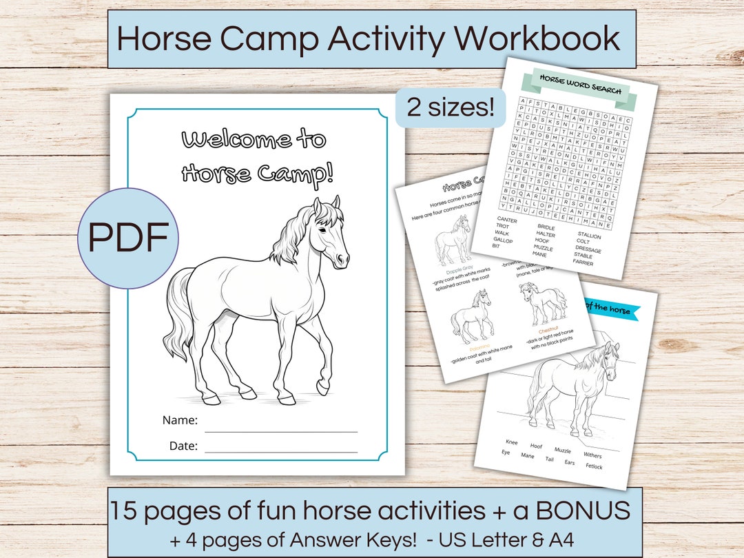 Horse Camp Activity & Coloring Workbook Printable, Horse Camp Activity ...