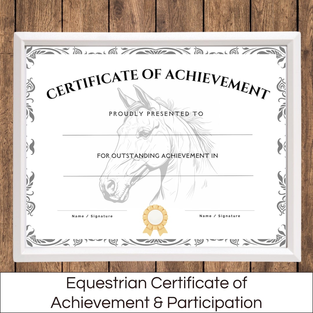Equestrian Certificate of Achievement, Horse Camp Award Horse ...