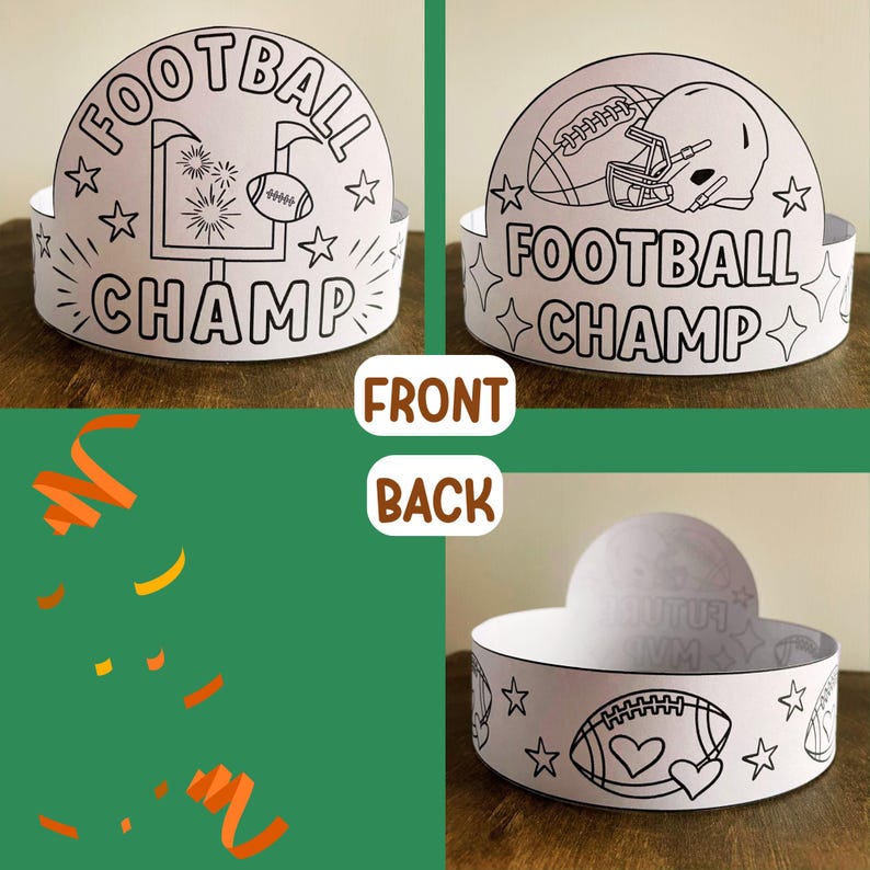 Football Coloring Page Paper Crown Craft Classroom Activity Headband ...