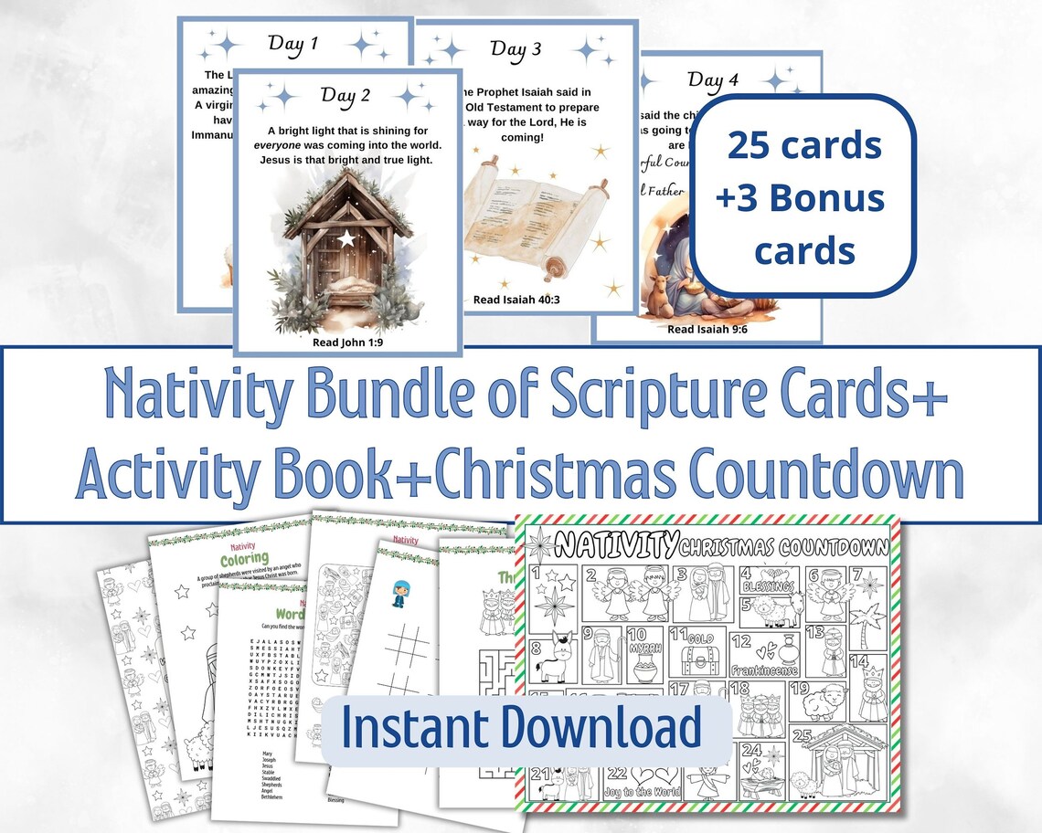 Printable Nativity Advent Bundle of Advent Cards, Nativity Activity ...