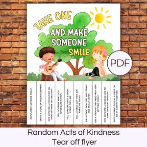 Random Acts of Kindness Tear off Flyer Printable Summer Camp Activity ...