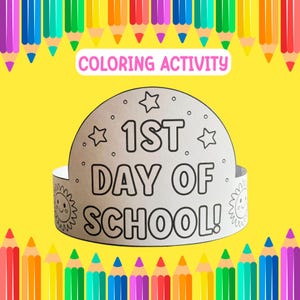 First Day of School Crown Coloring Craft Activity, Back to School Paper ...