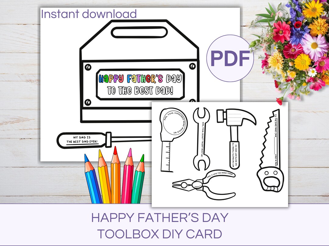 Father's Day Toolbox Craft Coloring Card for Dad Father's Day Gift From ...