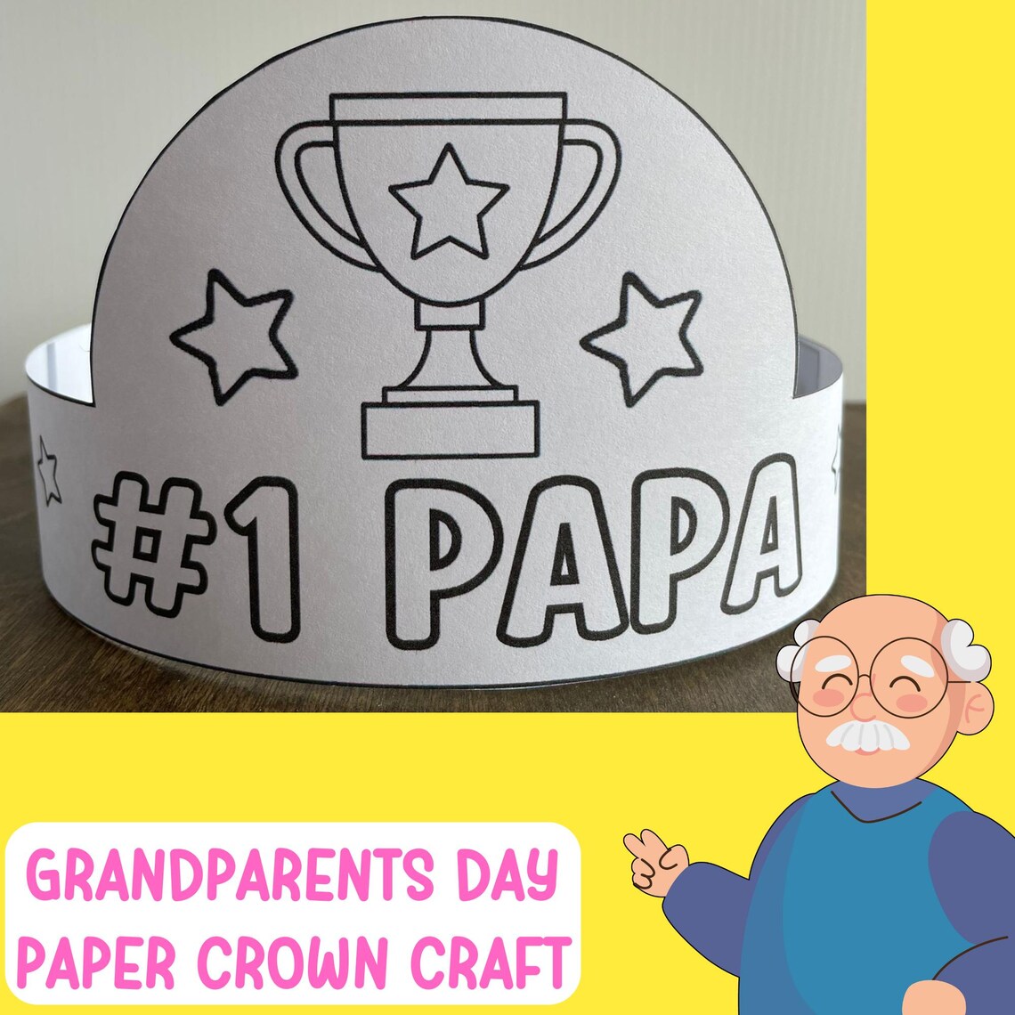 Grandparents Day Crown Coloring Craft Activity, Father's Day Grandpa ...