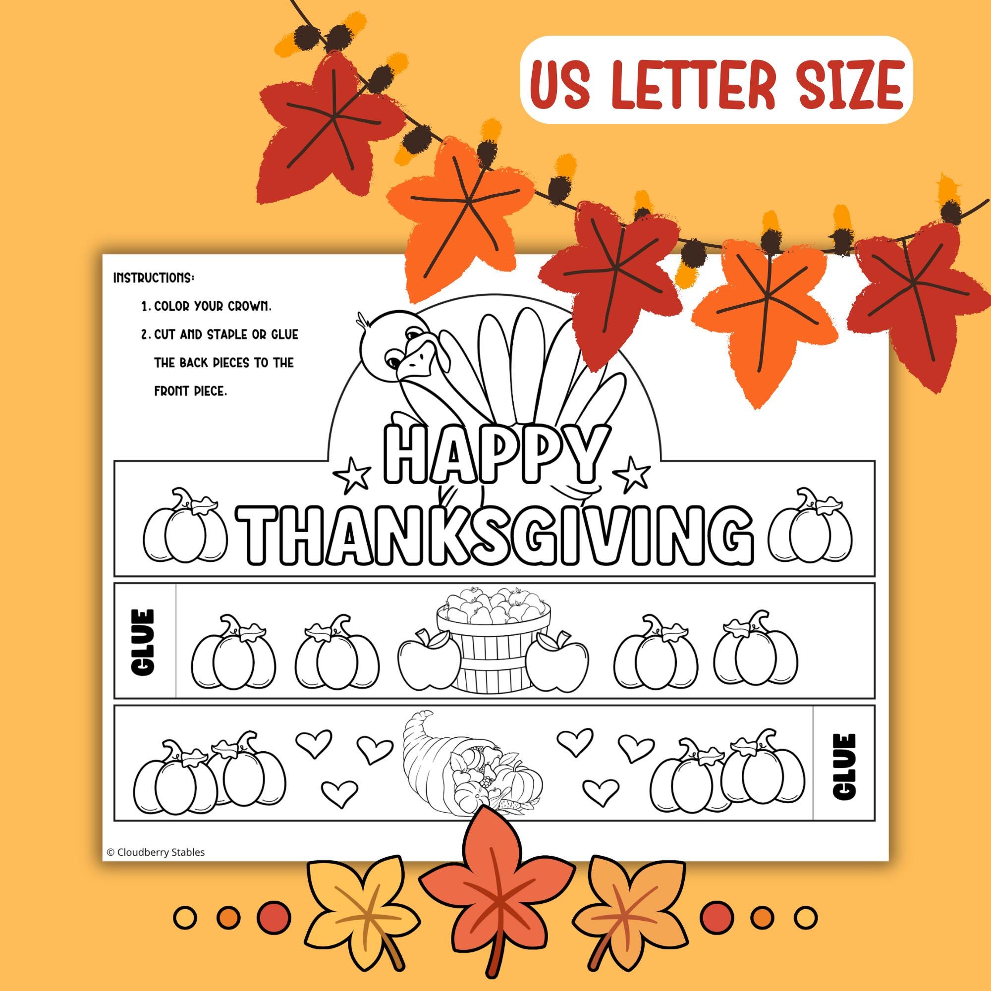 Happy Thanksgiving Coloring Crown Craft for Kids, Printable Fall Turkey ...