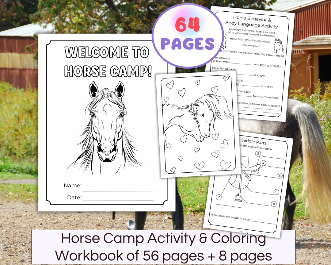 Horse Camp Activities Coloring Workbook Printable Horse Learning ...