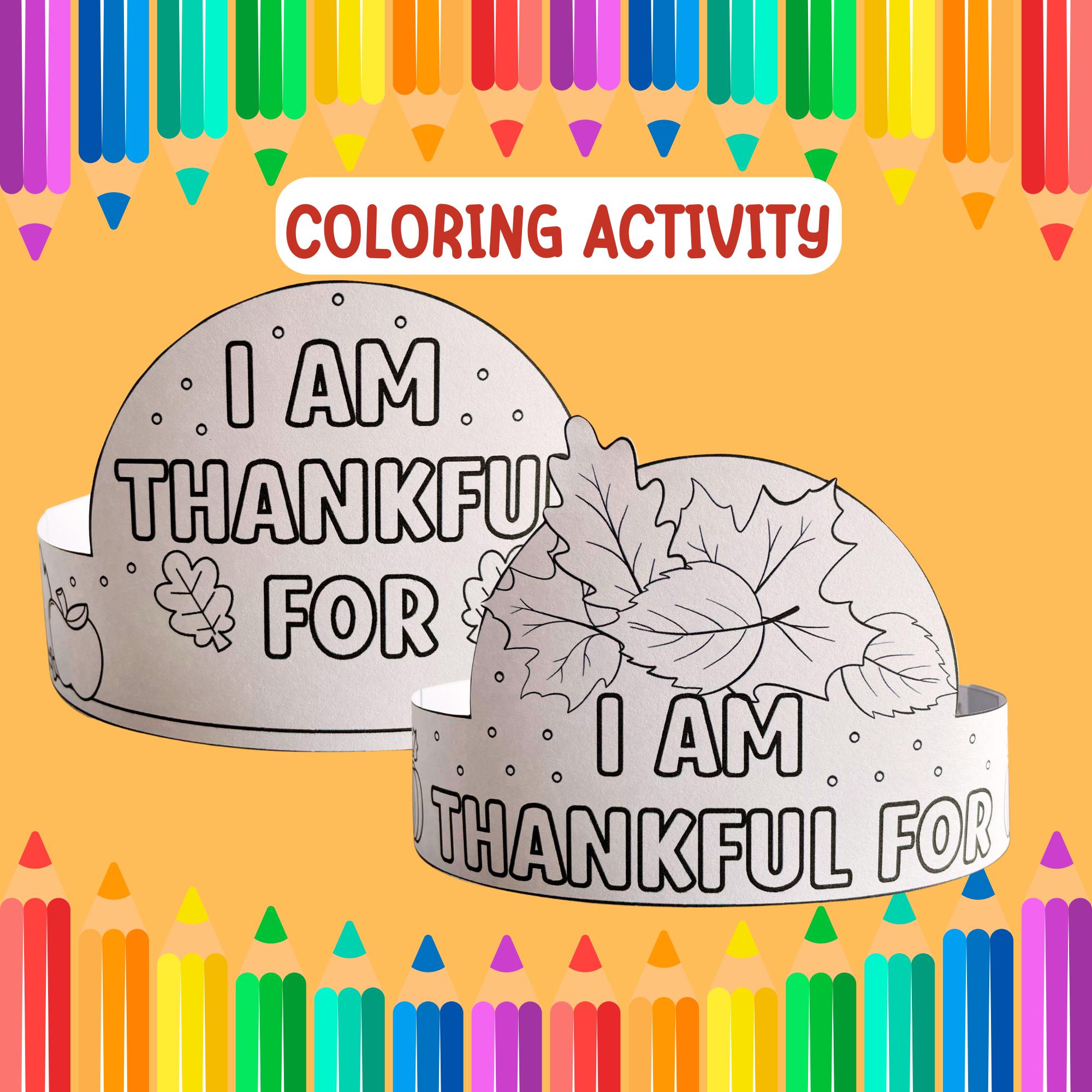 Thanksgiving Coloring Crown Craft for Kids, Printable Fall Hat Template ...