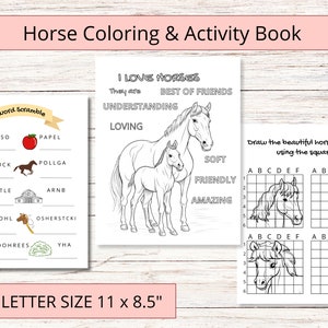 Printable Horse Coloring&activity Book for Kids, Horse Camp Activity ...