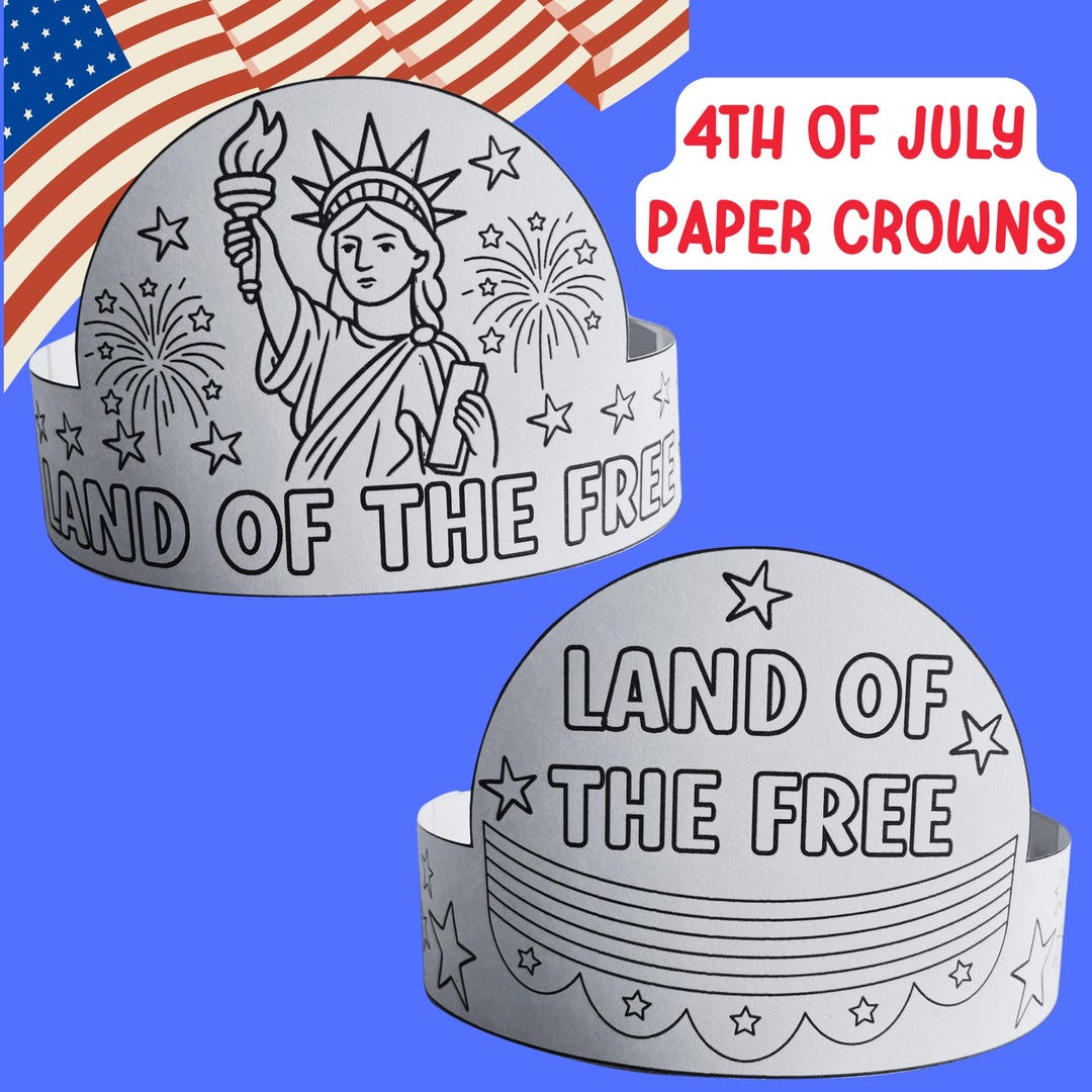 4th of July Coloring Crown Paper Craft Activity for Kids, Fourth of ...