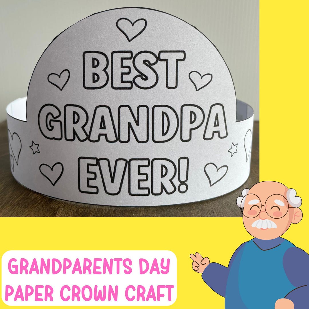 Grandparents Day Crown Coloring Craft Activity, Father's Day Grandpa ...