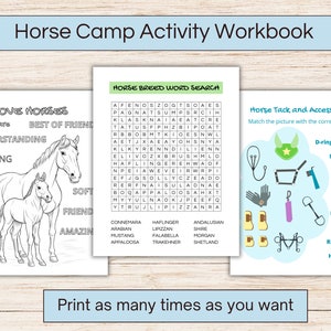 Printable Horse Camp Activity&coloring Workbook, Horse Camp Activity ...