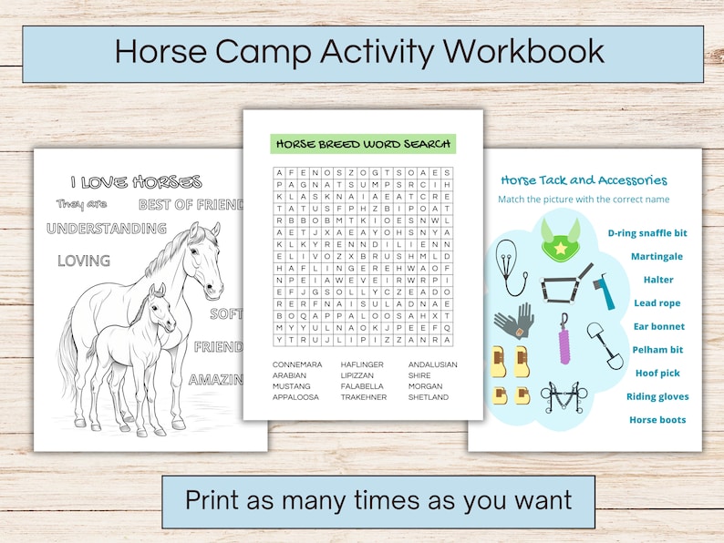 Horse Camp Activity & Coloring Workbook Printable, Horse Camp Activity ...