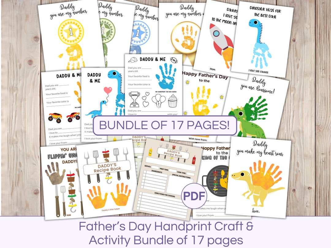 Father's Day Handprint Craft Printable Art Bundle Happy Fathers Day ...