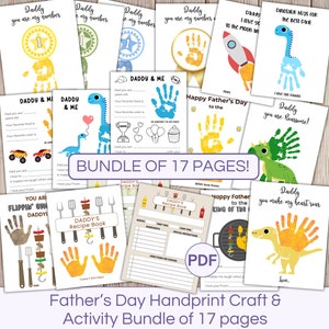 Father's Day Handprint Craft Printable Art Bundle Happy Fathers Day ...