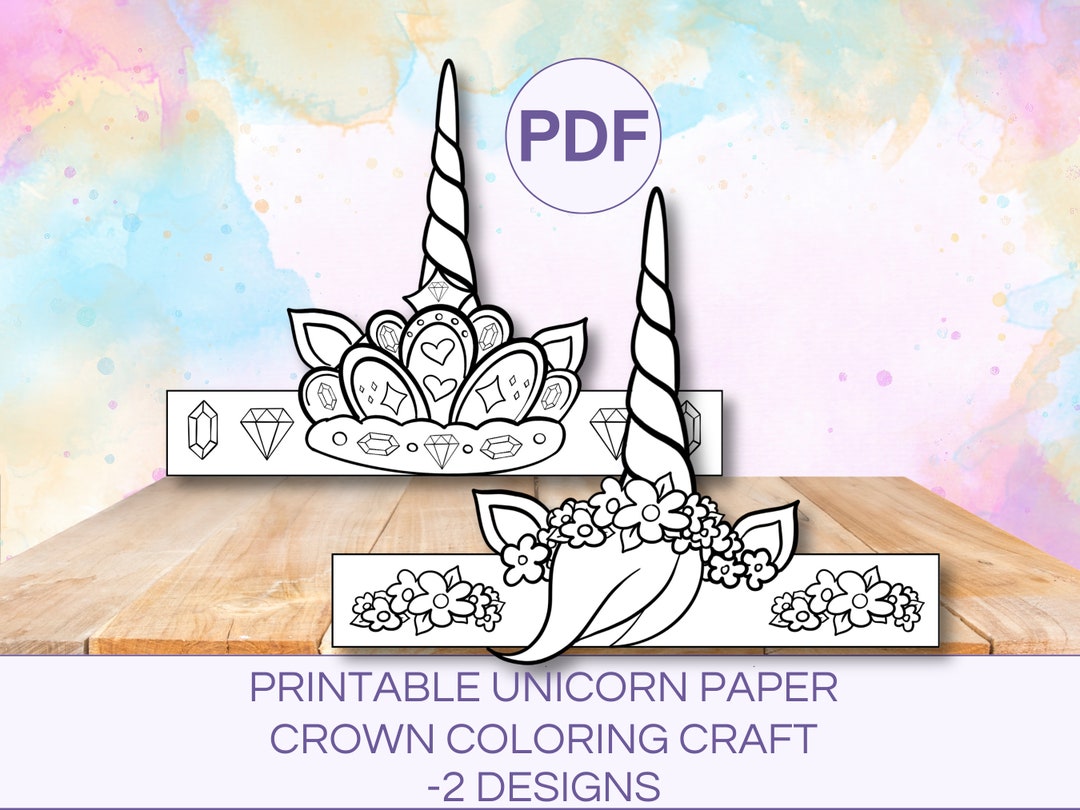 Printable Unicorn Paper Crown Craft Birthday Unicorn Coloring Crown ...