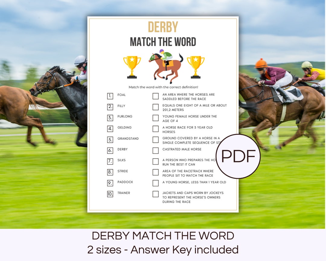 Derby Word Matching Game Printable Horse Race Derby Games Horse Racing ...