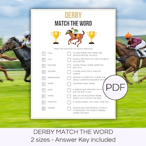 Derby Word Matching Game Printable Horse Race Derby Games Horse Racing ...
