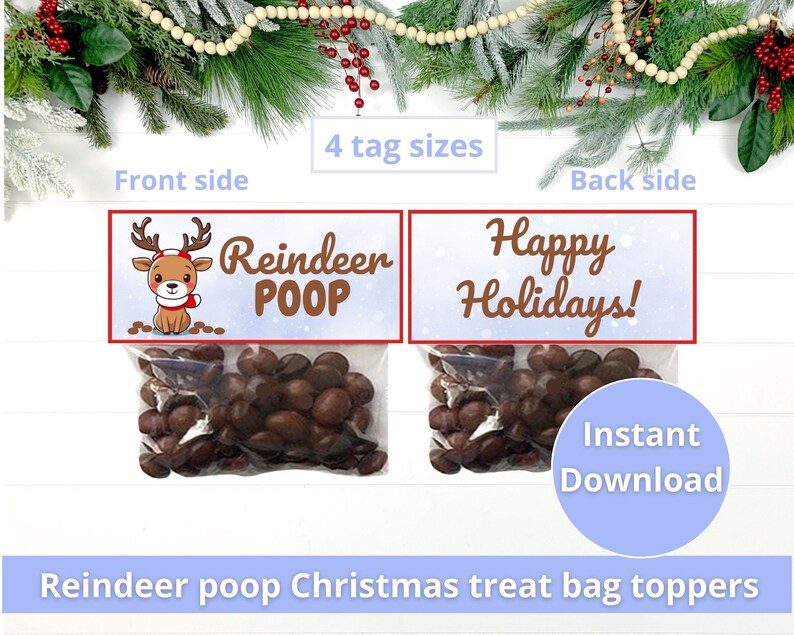 Reindeer Poop Christmas Treat Bag Topper Printable, Funny Christmas ...