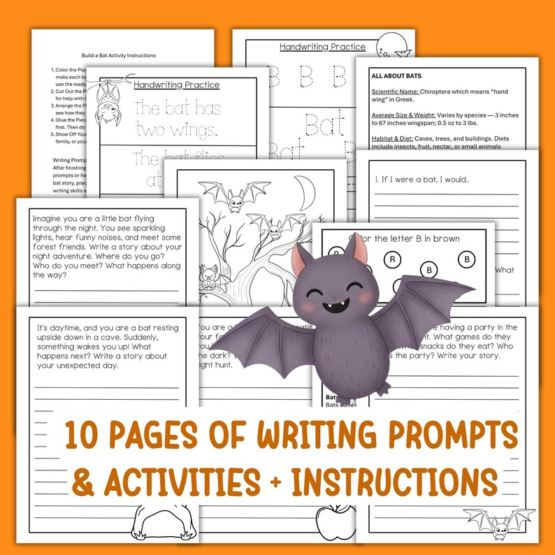 Build a Bat Paper Craft for Kids, Bat Writing Prompts Classroom Fall ...