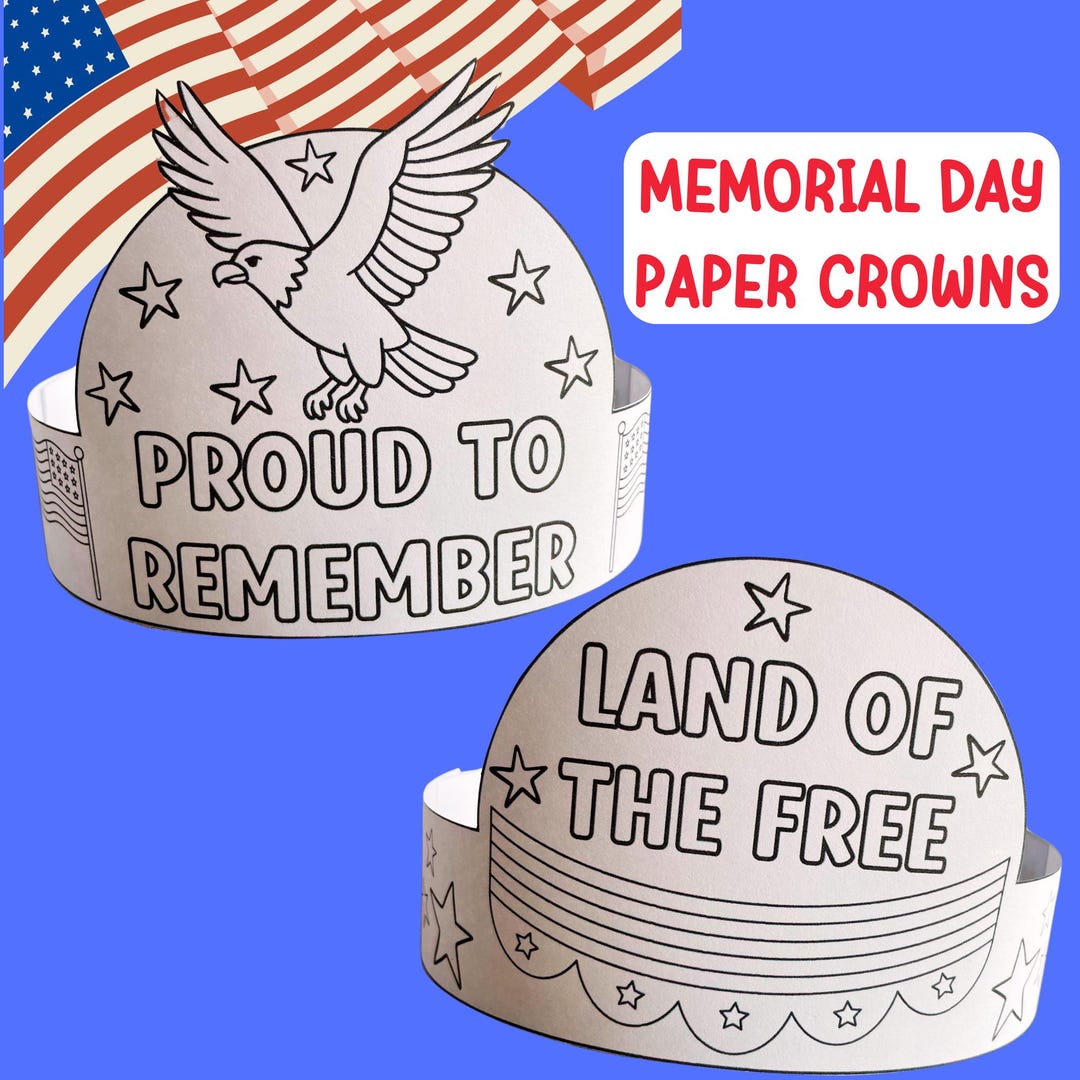 Memorial Day Coloring Crown Paper Craft Activity for Kids, Memorial Day ...