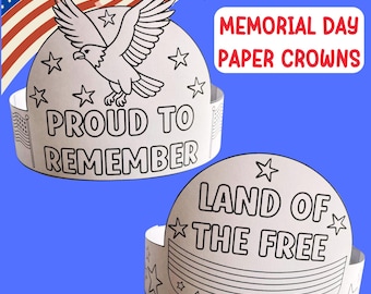 Memorial Day Coloring Crown Paper Craft Activity for Kids, Memorial Day ...