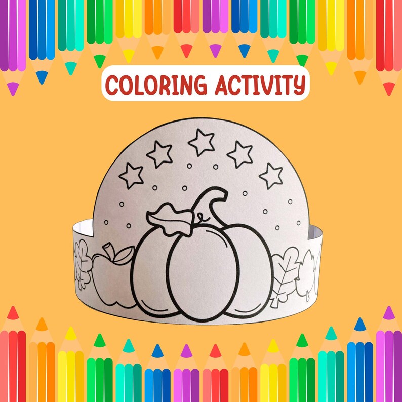 Pumpkin Coloring Crown for Kids, Printable Fall Hat Template for ...