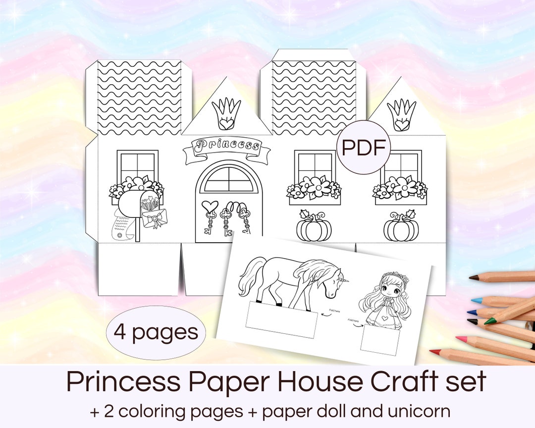 Princess Paper House Craft Set Printable Princess Coloring Pages Paper ...